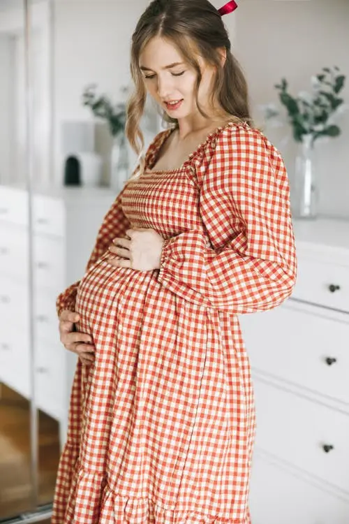 PINKBLUSH Gingham Long Sleeve Maternity Midi Dress - Red