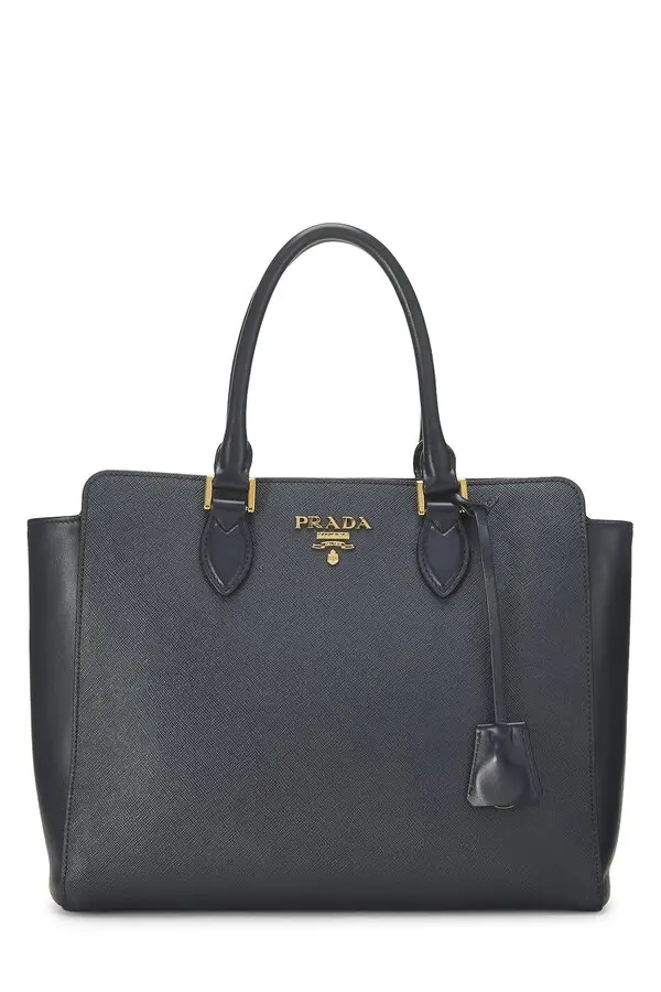 Prada Saffiano Convertible Handbag - Navy