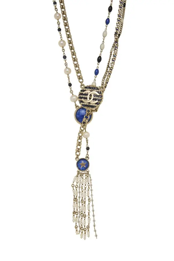 Chanel Cc Crystal Pendant Necklace - Blue