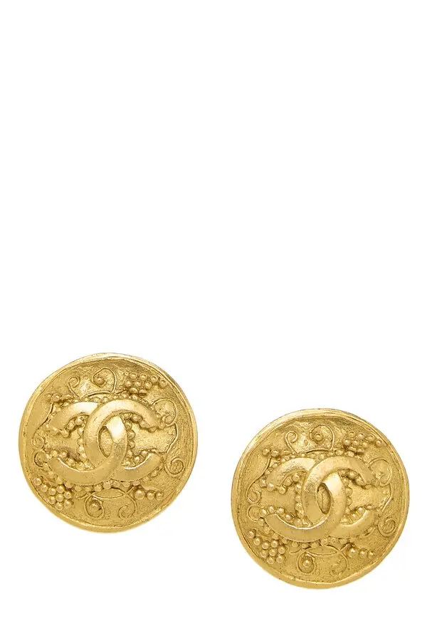 Chanel Cc Round Grapevine Clip-on Earrings - Gold