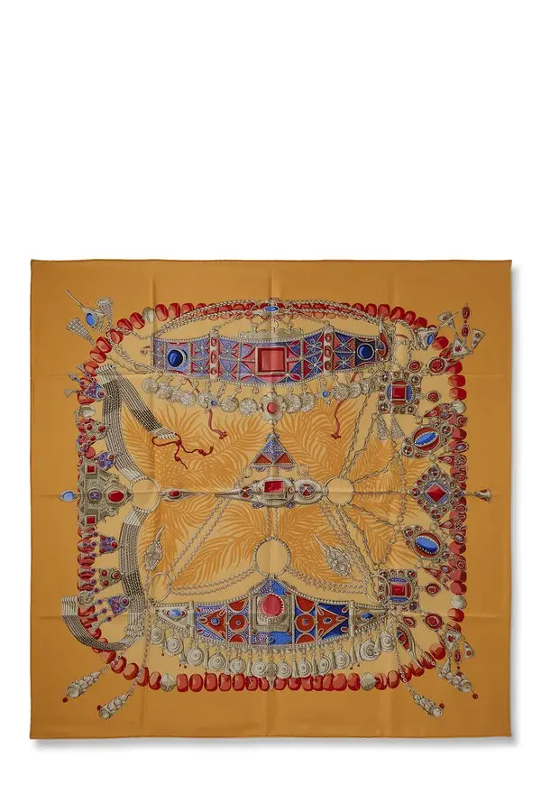 Hermès Multicolor 'terres Precieuses' Silk Scarf 90 - Orange
