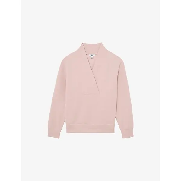 REISS Annabel Shawl-neck Jersey Top - Pale Pink