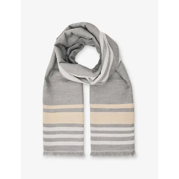REISS Camila Border-detail Knitted Scarf - Grey