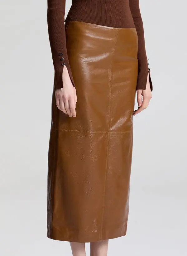 A.L.C. Marta Leather Midi Skirt - Saddle