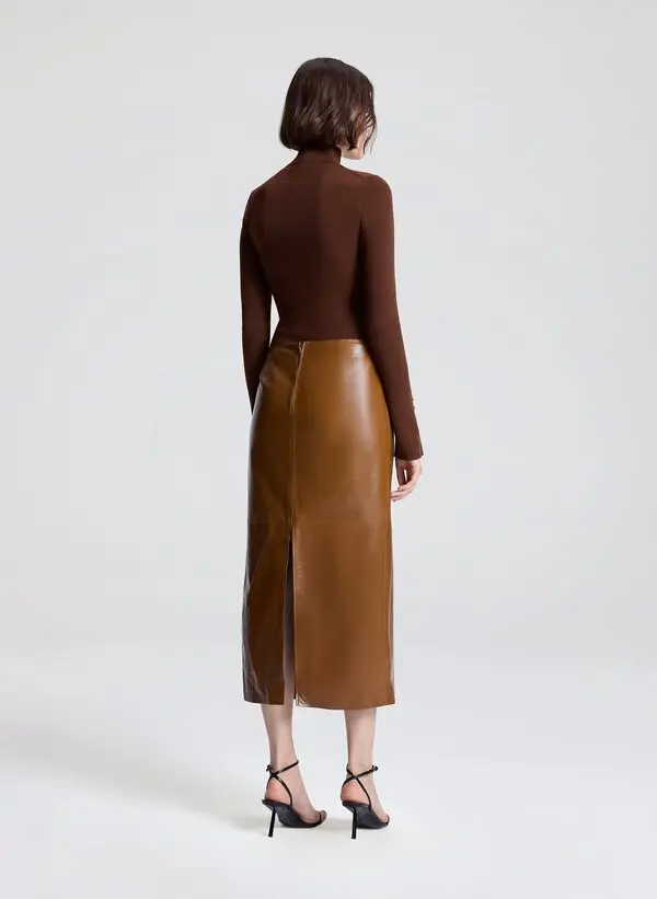 A.L.C. Marta Leather Midi Skirt - Saddle
