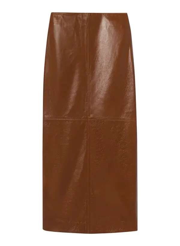 A.L.C. Marta Leather Midi Skirt - Saddle