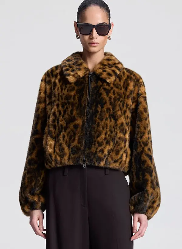 A.L.C. Esme Leopard Faux Fur Bomber Jacket - Brown Multi