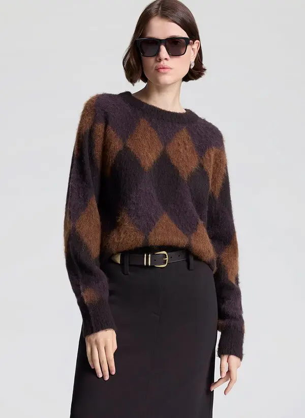 A.L.C. Ezra Brushed Alpaca Argyle Sweater - Deep Plum/bronco/dark Umber