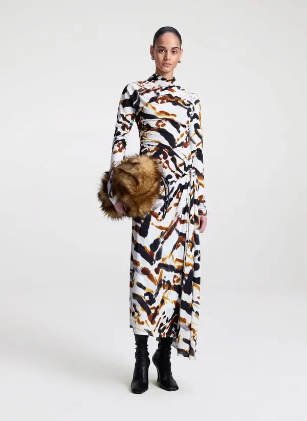 A.L.C. Printed Jersey Maxi Dress - Black/camel