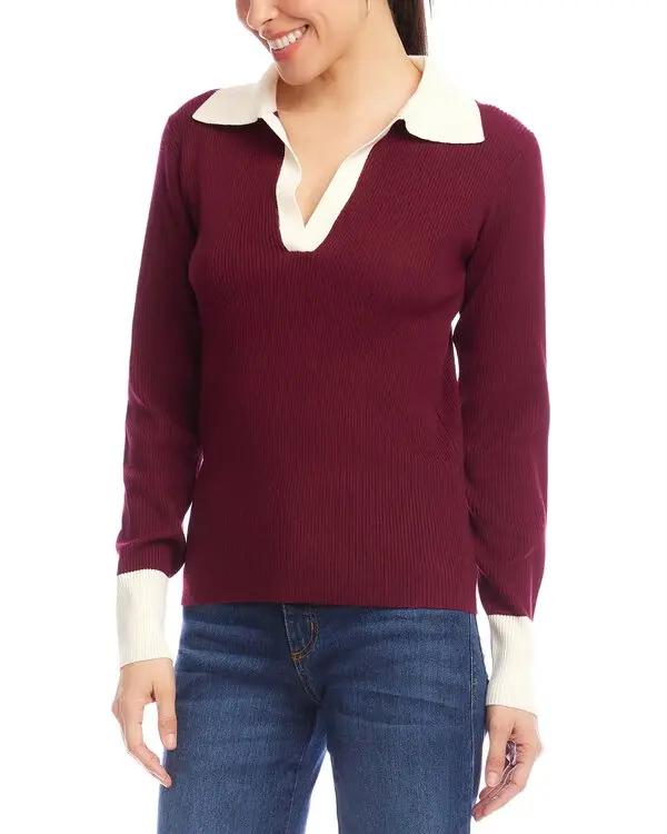 Karen Kane Collared Ribbed Sweater - Wcr