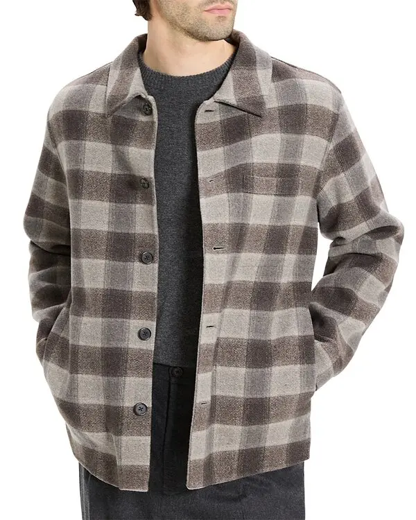 Theory Wool & Cashmere Check Overshirt - Feather Multi
