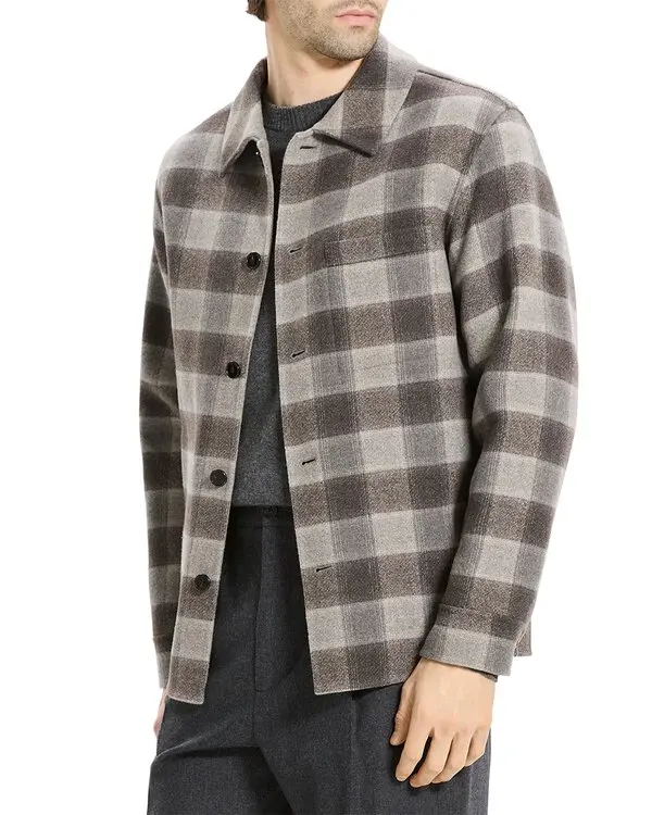 Theory Wool & Cashmere Check Overshirt - Feather Multi