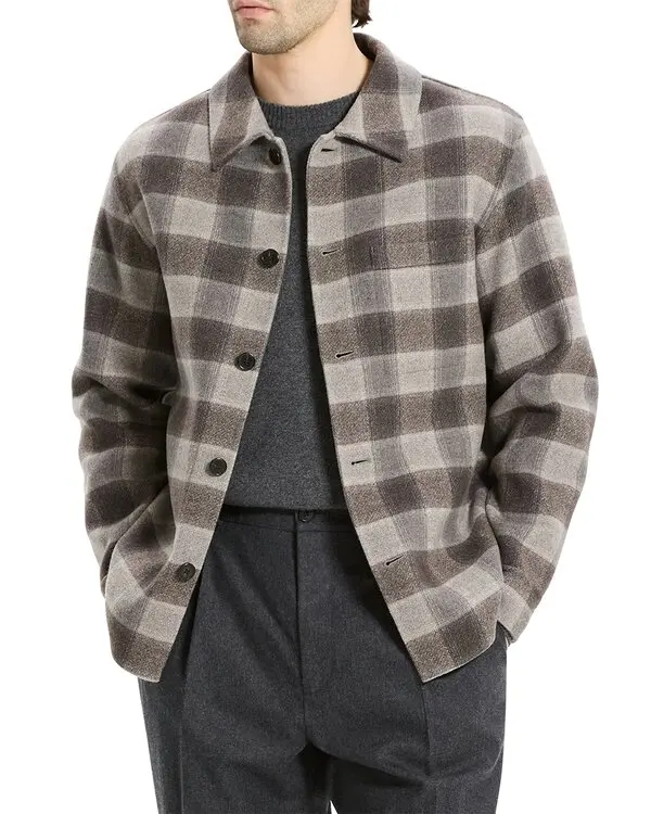 Theory Wool & Cashmere Check Overshirt - Feather Multi
