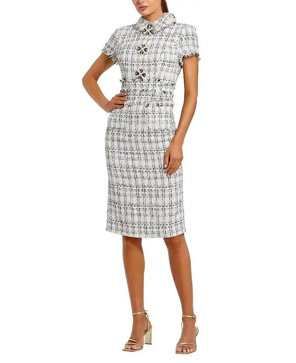 Mac Duggal Fitted Boucle Button-up Midi Dress