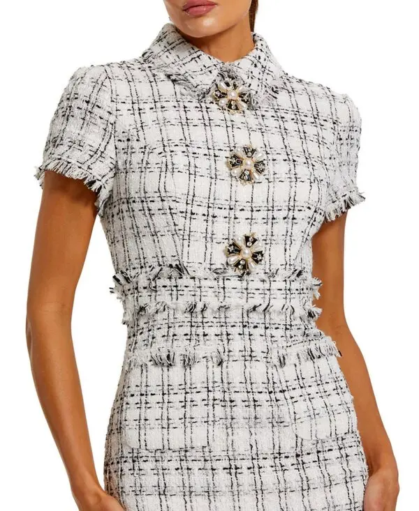Mac Duggal Fitted Boucle Button-up Midi Dress
