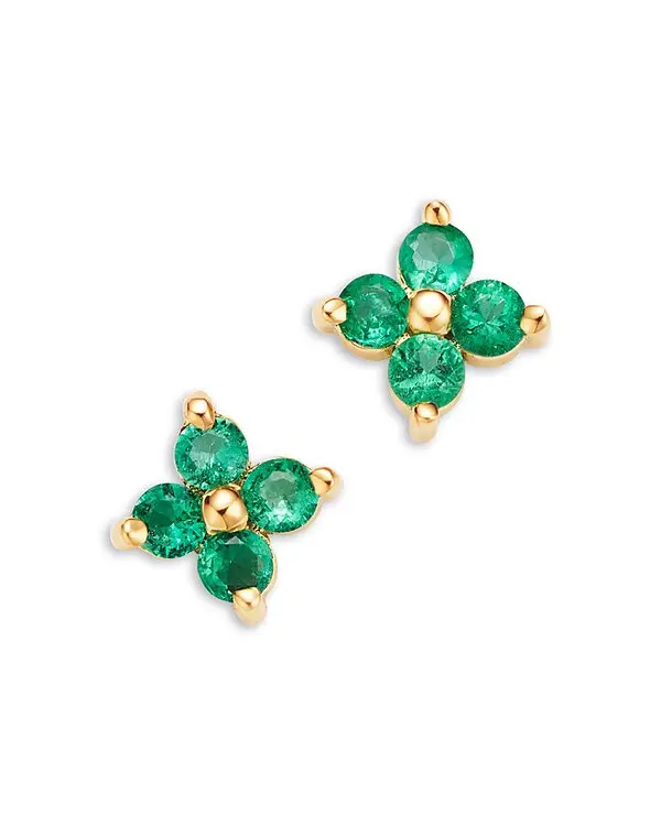 Zoe Chicco 14k Yellow Emerald Flower Stud Earrings - Gold