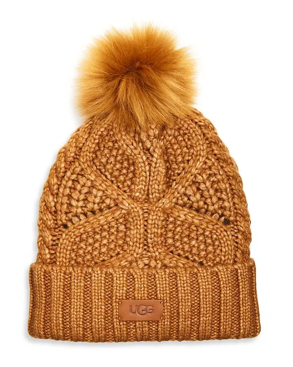 UGG Cable Knit Pom Beanie - Chestnut