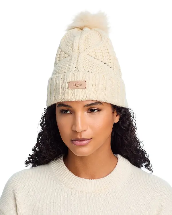 UGG Cable Knit Pom Beanie - Cream