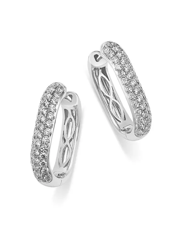 Bloomingdale'S 14k Pave Diamond Hoop Earrings 1.4 Tcw - White Gold