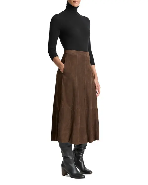Vince Flared Leather Skirt - Deep Espresso
