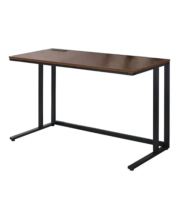 FURNITURE OF AMERICA Sanford Steel Base Two-tone Writing Desk With Usb Ports And Outlets - Walnut