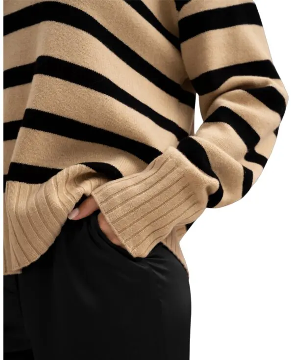 Lilysilk Gilly Stripe Wool Knit Sweater - Blacktoffee Stripes