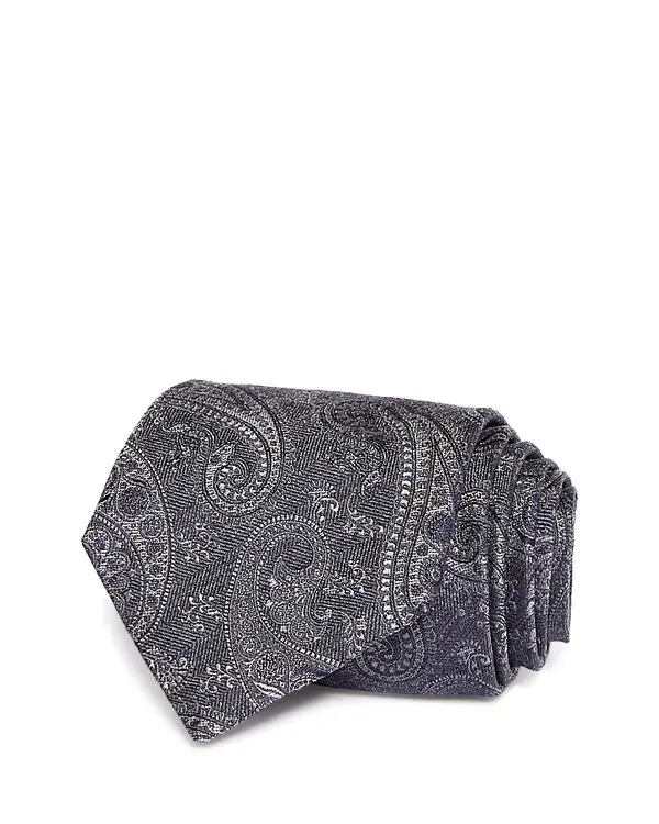 Canali Silk Textured Paisley Neck Tie - Grey