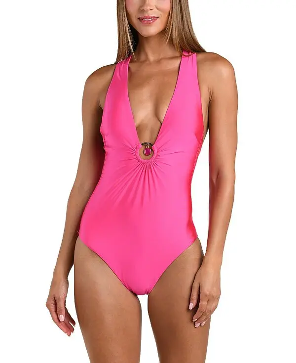 SUNSHINE 79 Solid V-plunge One-piece Swimsuit - Pink