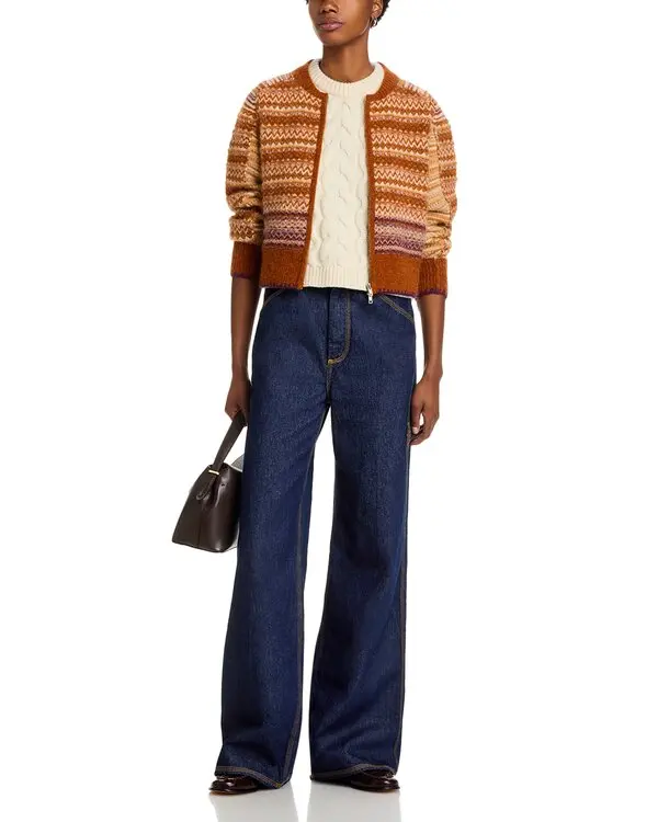 3.1 Phillip Lim Jacquard Raglan Zip Cardigan - Sunset Multi