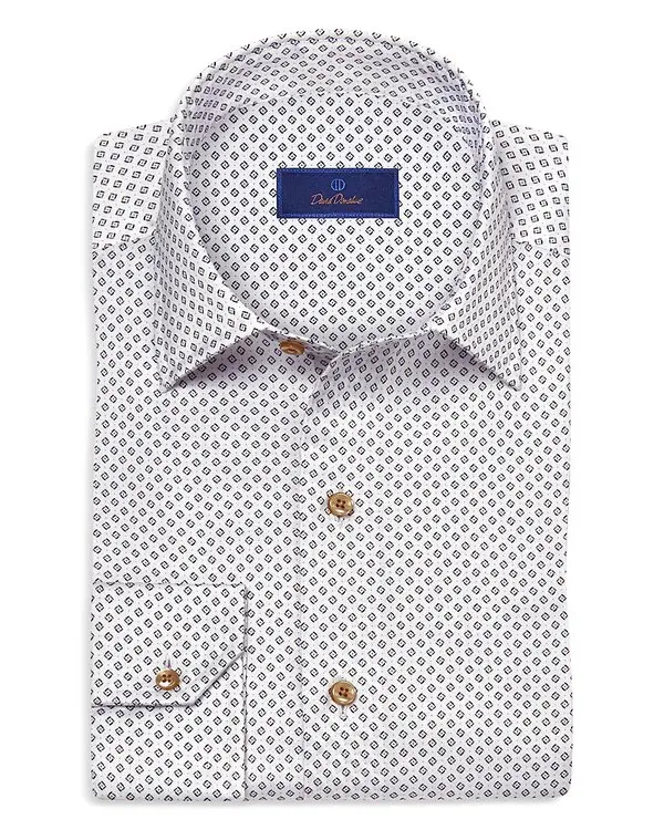 David Donahue Printed Sport Shirt - White/ Chocolate