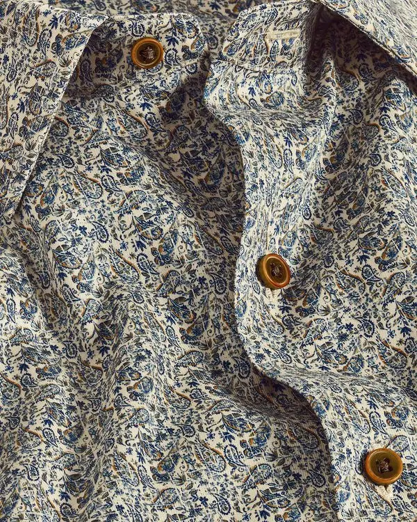David Donahue Printed Sport Shirt - Sage/ Blue