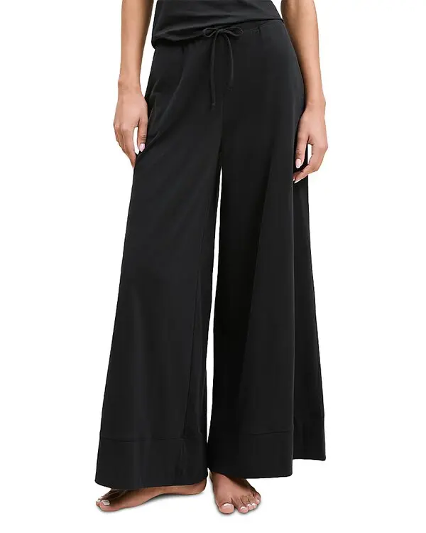 PETITE PLUME Pima Wide Leg Pajama Pants - Black