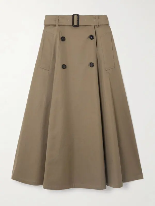 Burberry Belted Cotton-gabardine Midi Skirt