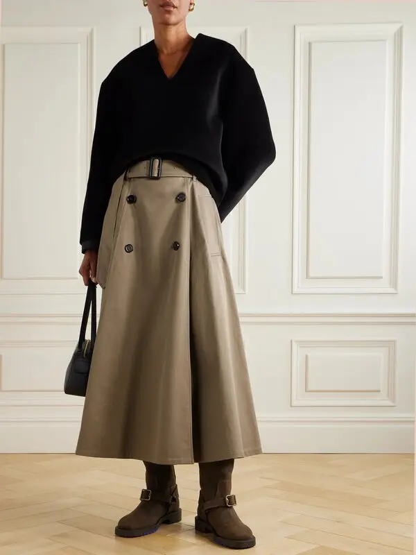Burberry Belted Cotton-gabardine Midi Skirt
