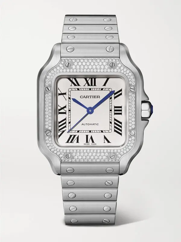 Cartier Santos De Automatic 41.9mm Stainless Steel And Diamond Watch - Gray