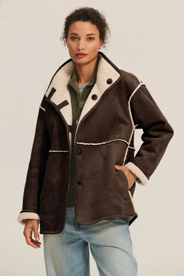 Velvet By Graham & Spencer Shona Sherpa Reversible Jacket - Brown