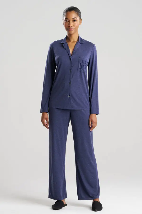 Natori Shangri-la Embroidered Tencel Notch Pj - Blue