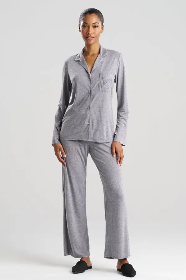 Natori Shangri-la Embroidered Tencel Notch Pj - Gray