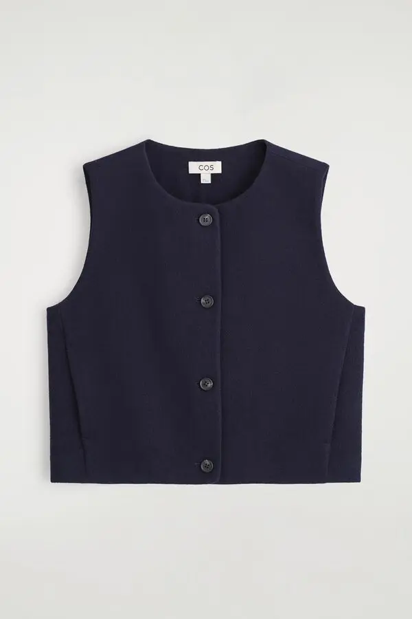 Cos Boiled Merino Wool Blend Vest - Navy