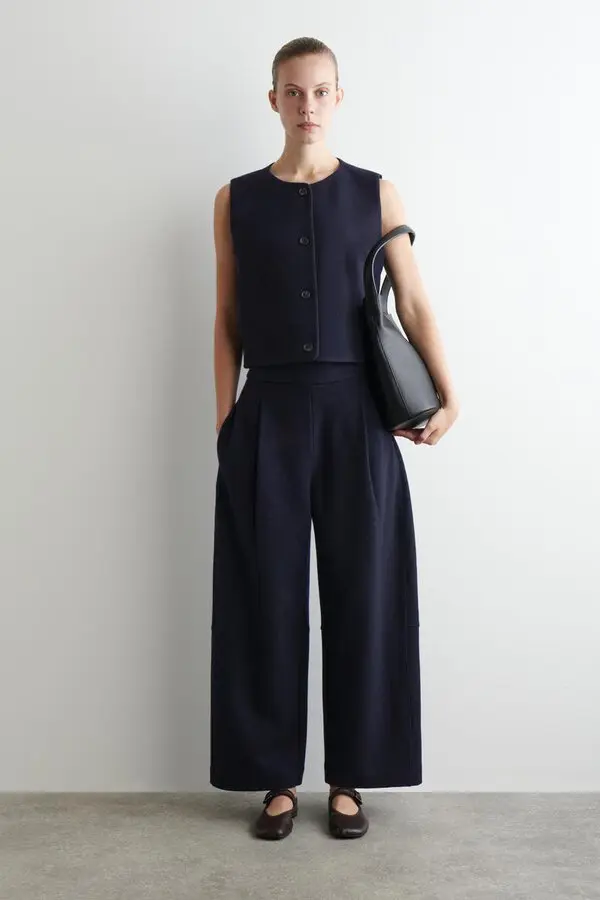 Cos Boiled Merino Wool Blend Vest - Navy