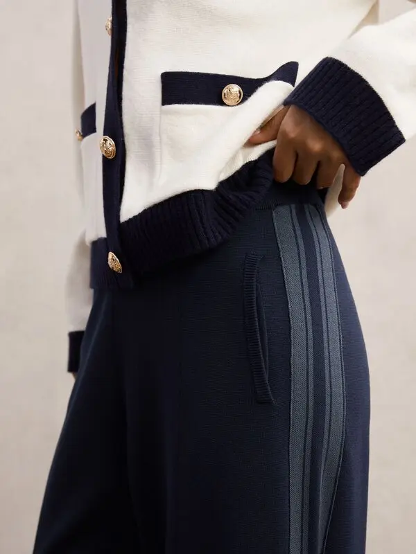 REISS Samson Petite Knitted Wide-leg Trousers - Navy