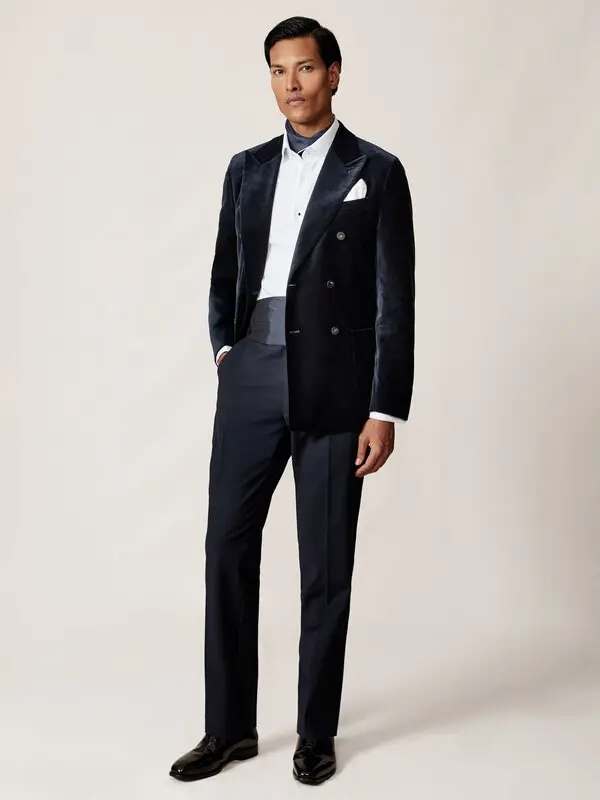 REISS Royale Double-breasted Velvet Blazer Slim-fit - Navy