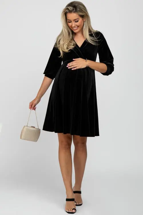 PINKBLUSH Velvet Wrap Front Babydoll Dress