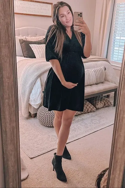 PINKBLUSH Velvet Wrap Front Babydoll Dress