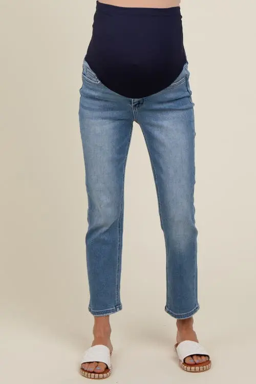 PINKBLUSH Slim Straight Maternity Ankle Crop Jeans - Blue