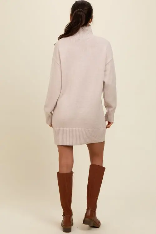 PINKBLUSH Maternity Turtle Neck Mini Sweater Dress - Beige