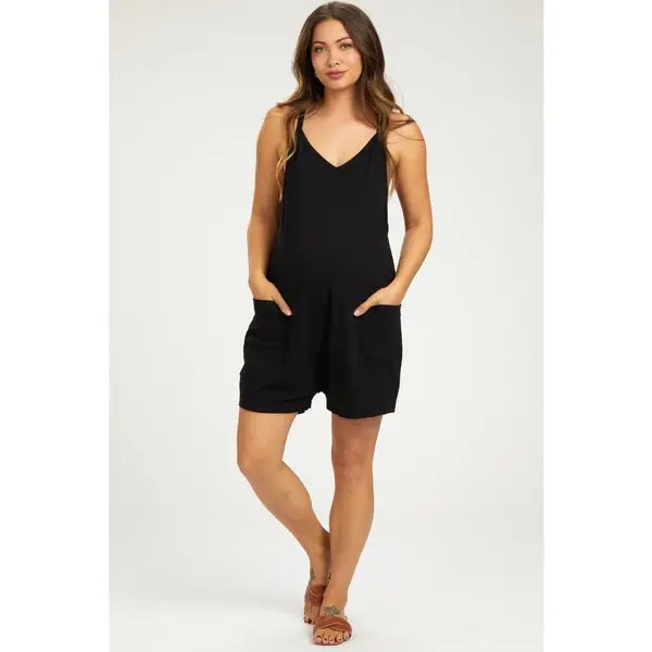 PINKBLUSH V-neck Maternity Romper - Black