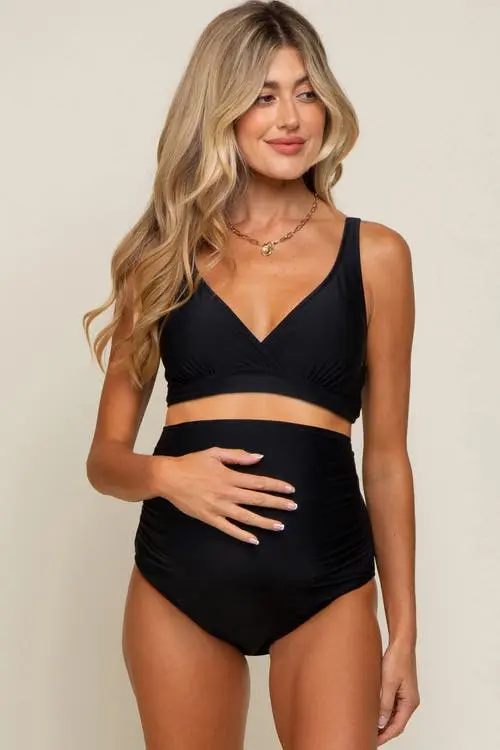 PINKBLUSH High Waist Maternity Bikini Set - Black