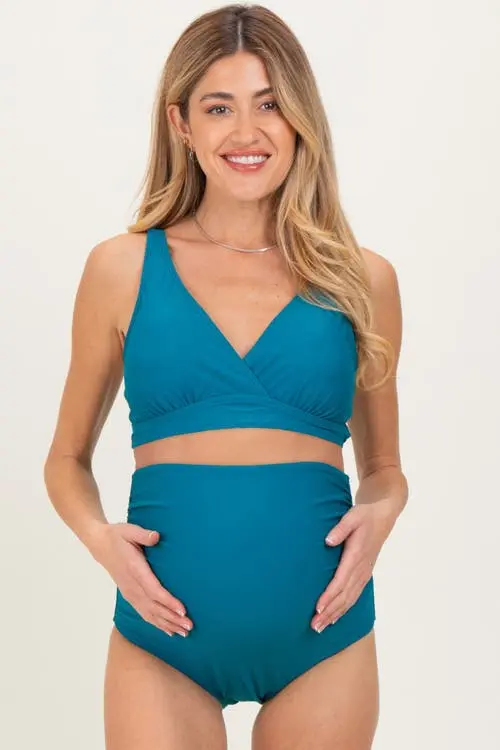 PINKBLUSH High Waist Maternity Bikini Set - Teal