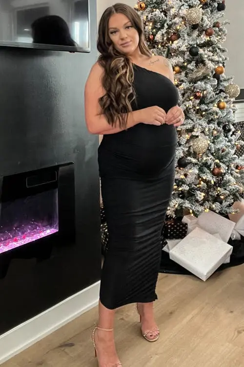 PINKBLUSH Ruched One Shoulder Maternity Dress